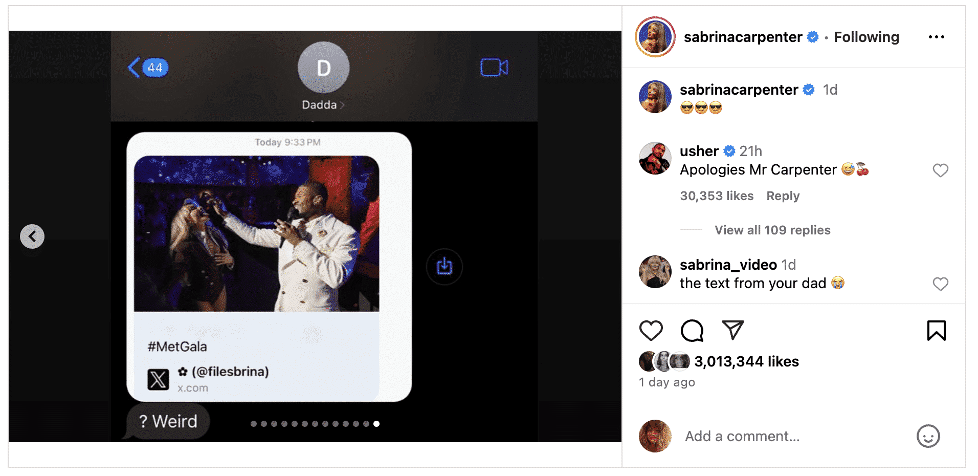 Usher Apologizes After 'weird' Moment With Sabrina Carpenter
